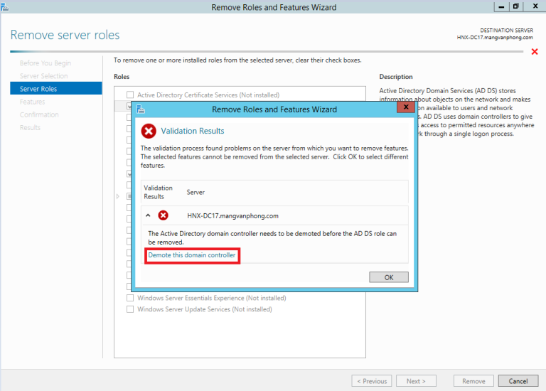 Hướng dẫn Demote (Remove) Domain Controller Server